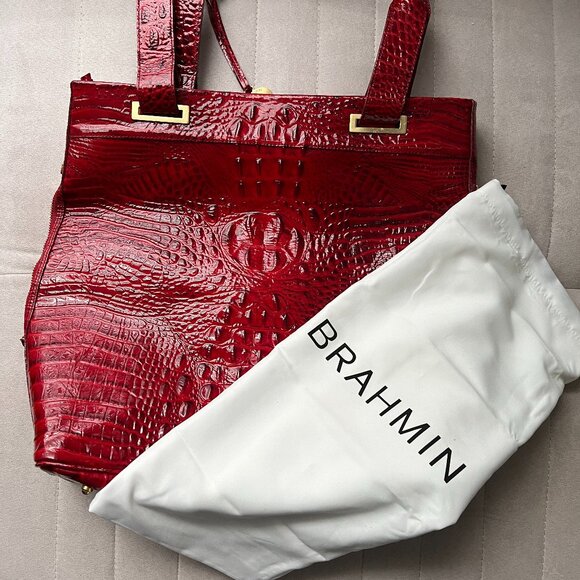 Brahmin | Bags | Red Brahmin Large Tote Bag With Dust Bag | Poshmark